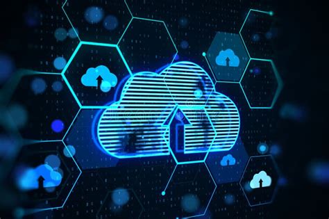 Creative Glowing Hexagonal Cloud Hologram With Binary Coding On Blurry