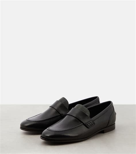 Monili Embellished Leather Loafers In Black Brunello Cucinelli