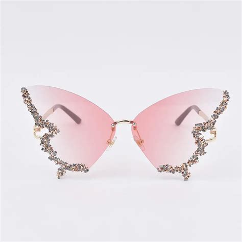 Large Butterfly Rimless Sunglasses Women Ladies Bling Temu
