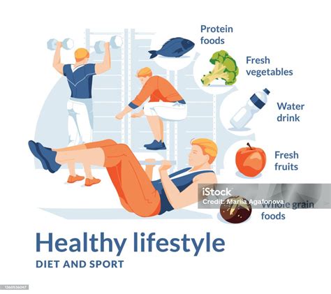 Fifferent 활성 Ctive Fitnes 남자 체육관 클럽에서 운동을 건강한 스포츠 음식은 인포그래픽에 유익합니다 흰색 배경에 격리 플랫 벡터 일러스트레이션 건강한