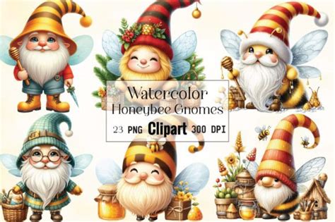 Watercolor Honey Bee Gnomes Clipart Graphic By CraftArtStudio Creative Fabrica