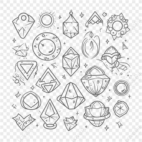 다양한 보석 및 크리스탈 모양 개요 스케치 드로잉 벡터삼각형두꺼운 선 Png 일러스트 무료 다운로드 Lovepik