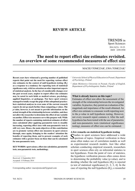 PDF The Need To Report Effect Size Estimates Revisited An Overview Of Some Recommended