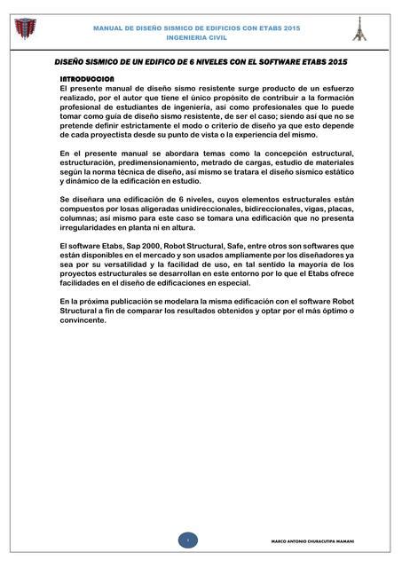 Diseño Sísmico De Un Edificio De 6 Niveles Con El Software Etabs 2025 Churacutipa Mamani Marco