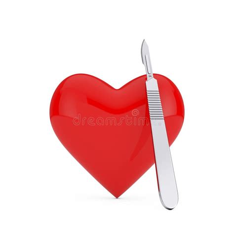 Surgical Stainless Steel Metal Scalpel With Red Heart 3d Rendering