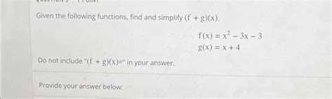 solved given the following functions find and simplify