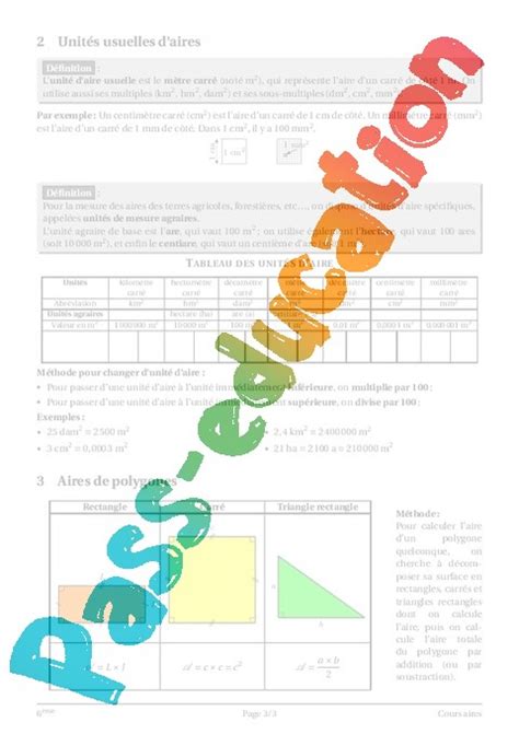 Aires Grandeurs Et Mesures Cours Exercices Mathématiques 6eme
