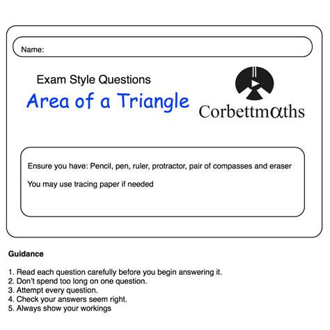 Area Of Triangle Worksheet Corbettmaths