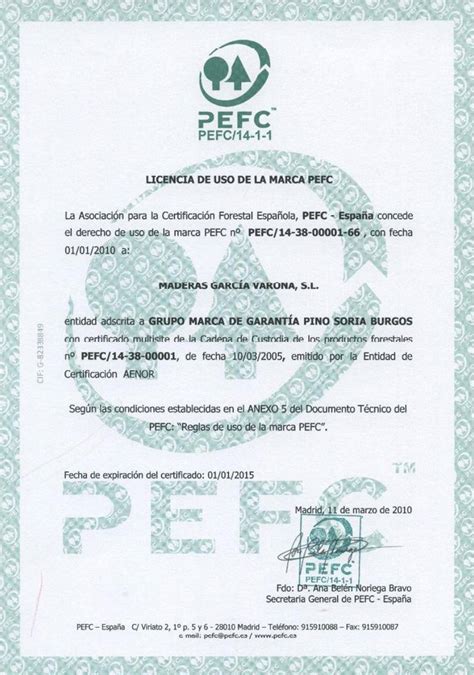 Certificacion PEFC Maderas Garcia Varona