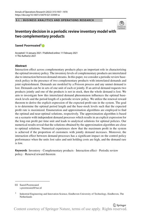 Pdf Inventory Decision In A Periodic Review Inventory Model With Two Complementary Products