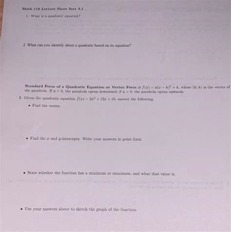 Solved Math 110 Lecture Sheet Sect 31 1 What Is A