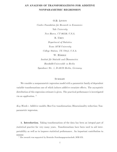 Pdf An Analysis Of Transformations For Additive Nonparametric Regression