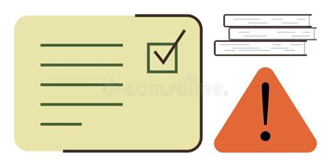 Checklist With Completed Task Warning Symbol And Stack Of Books For