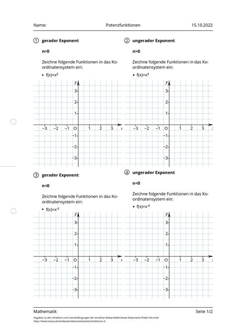 Arbeitsblatt Potenzfunktionen Mathematik Tutory De
