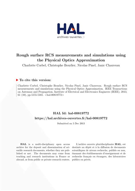 Pdf Rough Surface Rcs Measurements And Simulations Using The Physical