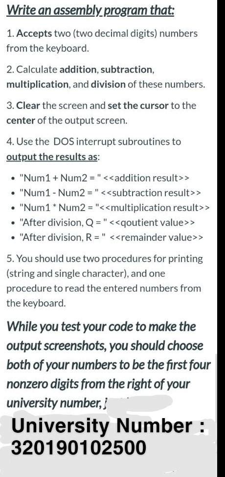 solved write an assembly program that 1 accepts two two