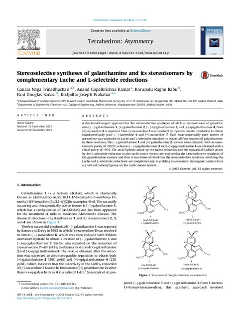 Pdf Stereoselective Syntheses Of Galanthamine And Its Stereoisomers