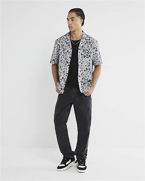 Grey Leopard Print Shirt River Island