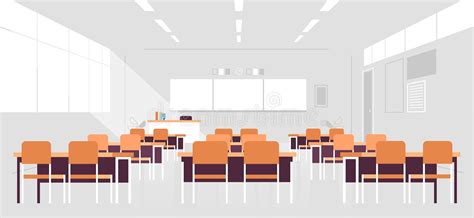 Classroom Empty School Class Interior With Chalk Board Desks And