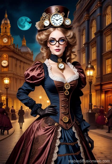Steampunk Lady In Victorian London Night Stable Diffusion Online