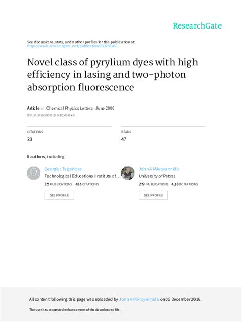 Pdf Novel Class Of Pyrylium Dyes With High Efficiency In Lasing And Two Photon Absorption