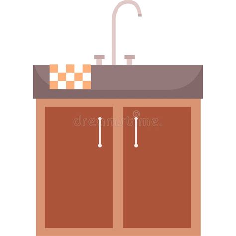 Kitchen Sink With Faucet And Cabinet Vector Icon Isolated On White