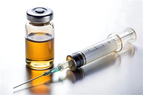 Closeup Of Testosterone Vial With Syringe On White Background Premium