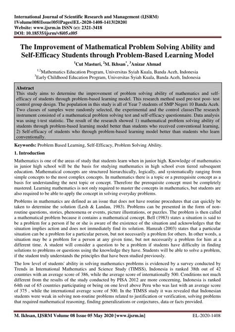 Pdf The Improvement Of Mathematical Problem Solving Ability And Self
