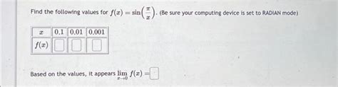 solved find the following values for f x sin x f x 0 1