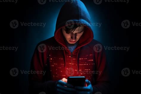 AI Generated Male Hacker Hacking From Phone With Generative Ai Stock Photo At Vecteezy
