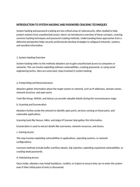 introduction to system hacking and password cracking techniques pdf password security