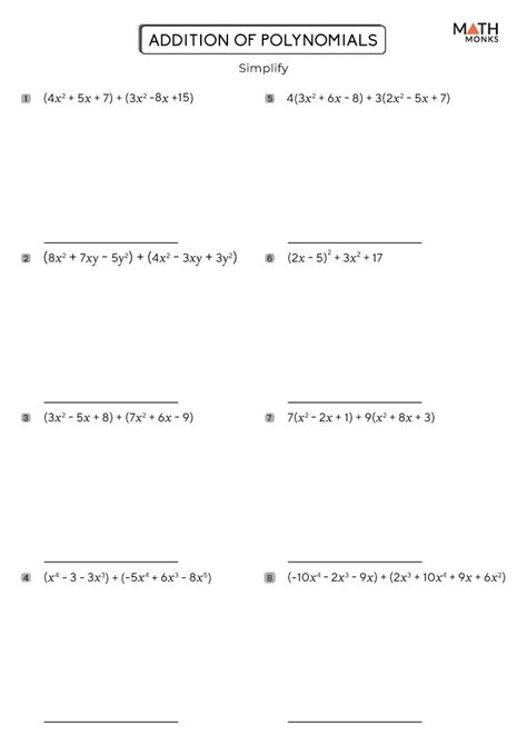 Adding Polynomials Worksheets Math Monks