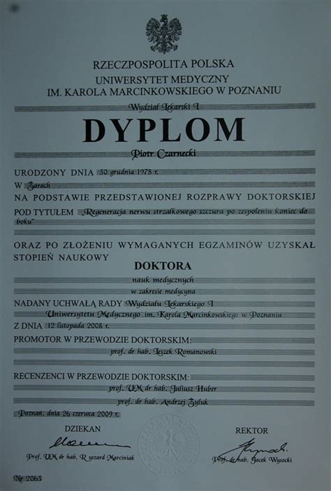 Dyplomy Praktyka Lekarska Piotr Czarnecki