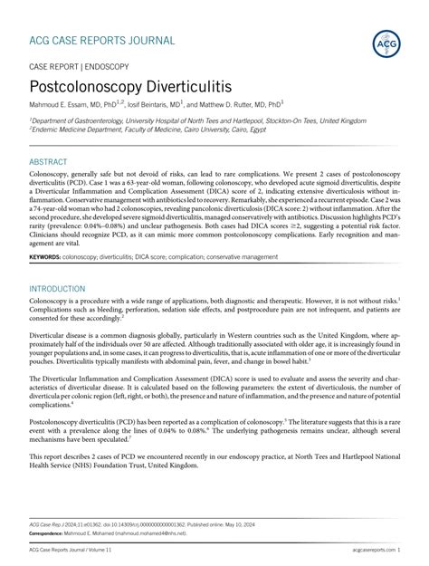 Pdf Postcolonoscopy Diverticulitis
