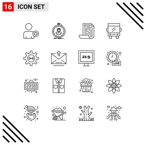 Modern Set Of 16 Outlines Pictograph Of Develop Coding File Travel Buss
