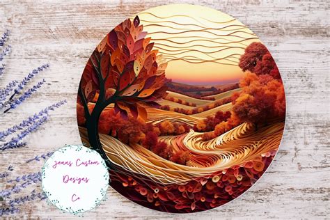Sublimation Round Door Hanger Design Png Fall Landscape Sublimation