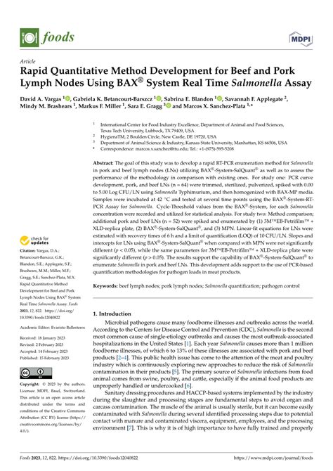 Pdf Rapid Quantitative Method Development For Beef And Pork Lymph Nodes Using Bax® System Real