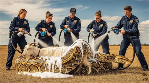 Brave Rescuers Run For Help To Save Mother Goat From Giant Python