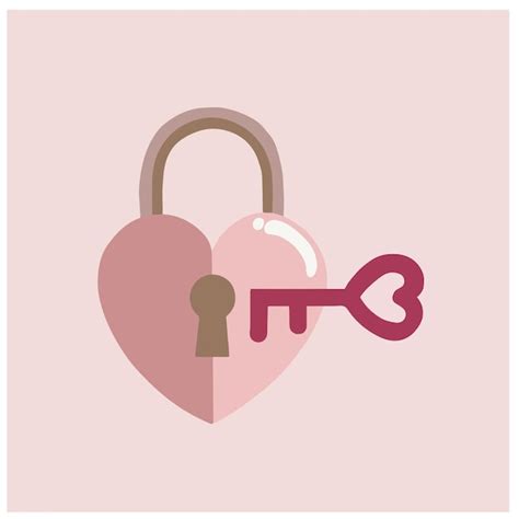 Ilustración de un candado de amor rosado de corazón con una linda llave
