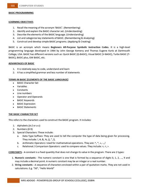 Basic Programming Pdf Basic Variable Computer Science