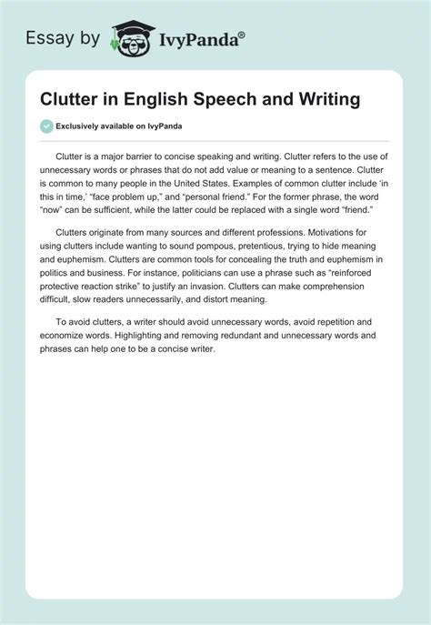 Clutter In English Speech And Writing 173 Words Assessment Example