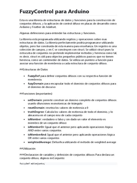 Fuzzycontrol Para Arduino Pdf Función Matemáticas Lógica Difusa