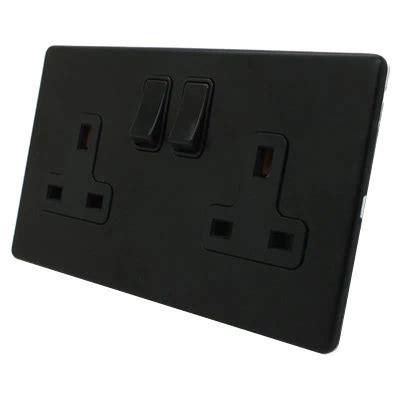 Contemporary Screwless Black Switched Plug Socket Sockets Switches