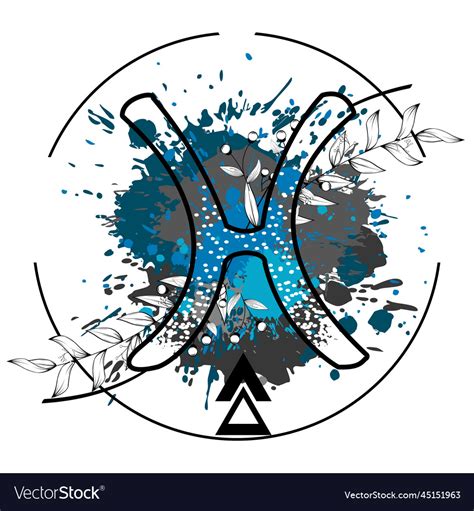 Pisces Zodiac Symbol Tattoo Watercolor Splatter Vector Image