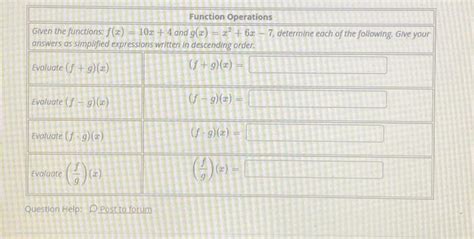 Solved Function Operations 2 Given The Functions F X 10x