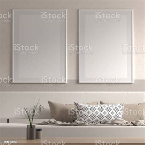 Mock Up Bingkai Poster Dalam Interior Gaya Skandinavia Dengan Furnitur