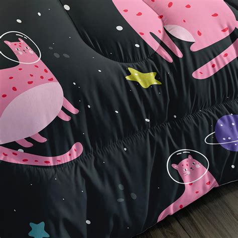 QOOMO Edredón de gato tamaño Queen juego de edredón de gatos espaciales para niños