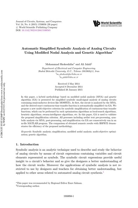 Pdf Automatic Simplified Symbolic Analysis Of Analog Circuits Using