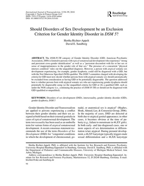 Pdf Should Disorders Of Sex Development Be An Exclusion Criterion For