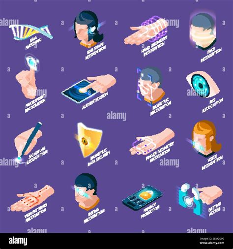 Biometric Authentication Isometric Icons With Dna Matching Human Body